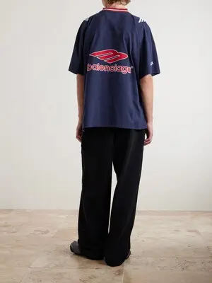 Balenciaga Oversized Embroidered Printed Cotton-jersey T-shirt - Blue