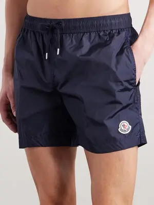 Moncler Slim-fit Mid-length Swim Shorts With Logo - Blue