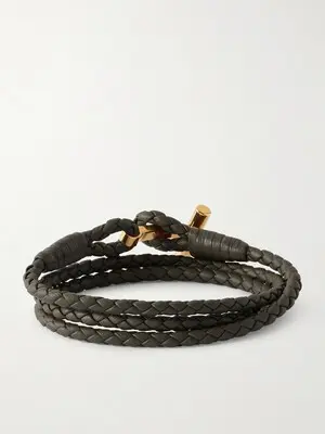 TOM FORD Woven Leather Wrap Bracelet With Gold-plated T-bar Fastening - Green