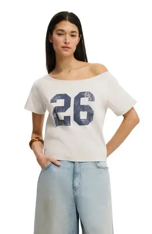 COTTON ON The Sporty Off Shoulder Graphic Tee - 26  Smoke