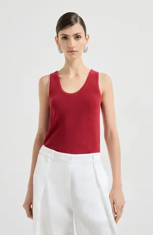 Brunello Cucinelli Cotton Ribbed Knit Top - Ruby