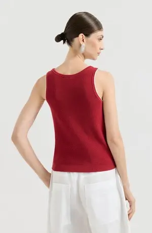 Brunello Cucinelli Cotton Ribbed Knit Top - Ruby