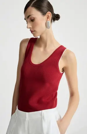 Brunello Cucinelli Cotton Ribbed Knit Top - Ruby