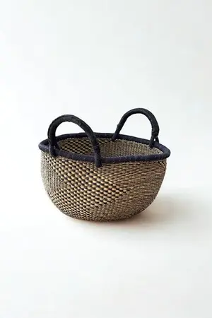 MBARE Handwoven Natural Bolga Basket - Black Checkerboard