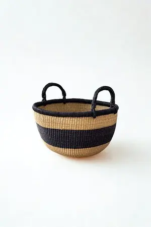 MBARE Handwoven Natural Bolga Basket - Black Stripe