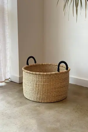 MBARE Handwoven Hamper With Leather Handles