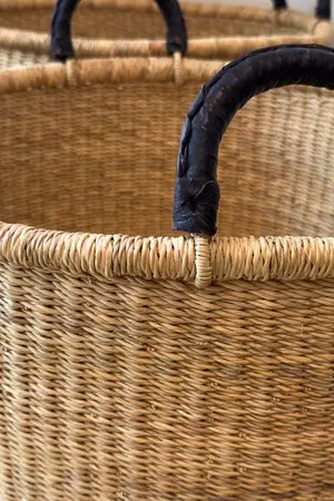 MBARE Handwoven Hamper With Leather Handles