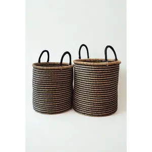 MBARE Handwoven Hamper - Natural W/black