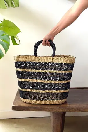 MBARE String Basket Tote - Natural W/black