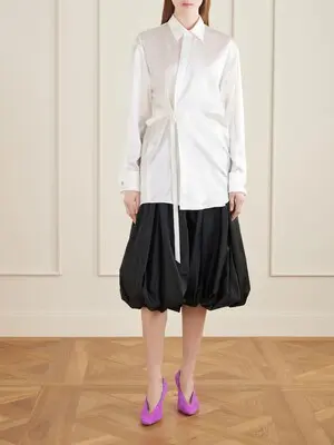 Balenciaga Tie-detailed Crystal-embellished Silk-blend Satin Blouse - Neutrals
