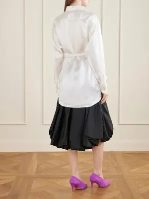 Balenciaga Tie-detailed Crystal-embellished Silk-blend Satin Blouse - Neutrals
