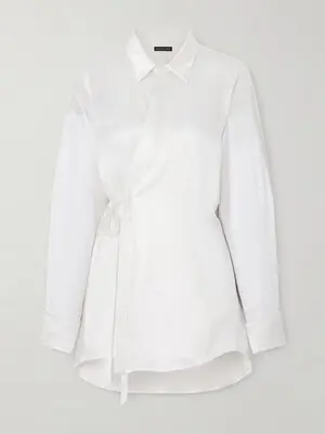 Balenciaga Tie-detailed Crystal-embellished Silk-blend Satin Blouse - Neutrals