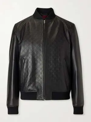 Gucci Logo-debossed Padded Leather Bomber Jacket
