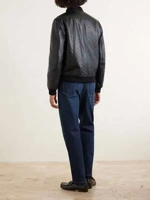 Gucci Logo-debossed Padded Leather Bomber Jacket