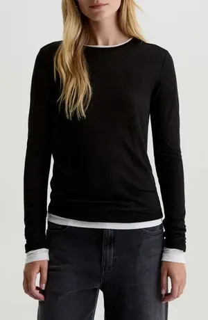 Ag Eleni Crewneck Knit Top - Super Black/powder