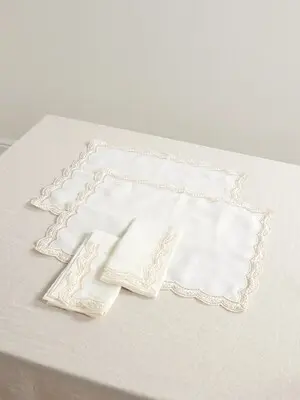 SOPHIE BUHAI Emilia Scalloped Embroidered Linen Placemats And Napkins Set - Neutrals