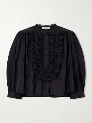 Chloé Ruffled Broderie Anglaise-trimmed Taffeta Blouse