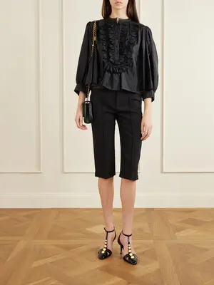 Chloé Ruffled Broderie Anglaise-trimmed Taffeta Blouse