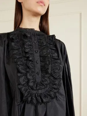 Chloé Ruffled Broderie Anglaise-trimmed Taffeta Blouse