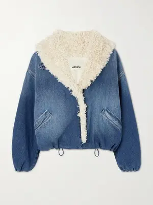 Isabel Marant Charone Fleece-trimmed Padded Denim Bomber Jacket