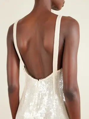 TALLER MARMO Agrigento Disco Fringed Sequined Gown - Neutrals