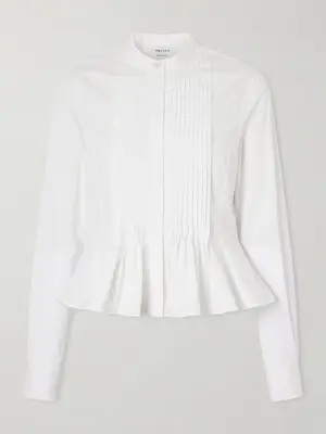 Alexander McQueen Cropped Pleated Cotton-poplin Peplum Blouse