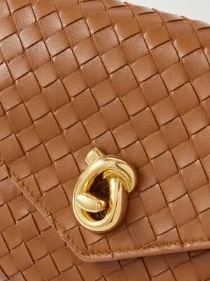 Bottega Veneta Knot Lock Medium Intrecciato Leather Shoulder Bag - Brown
