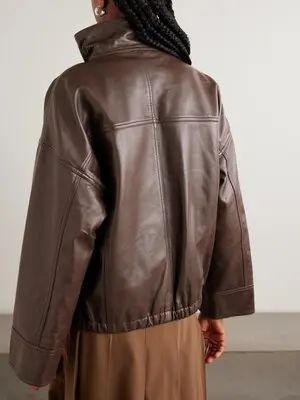 RÓHE Leather Bomber Jacket - Brown