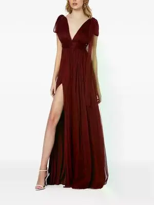 FRAMBOISE Savana V-neck Silk Maxi Dress - Red