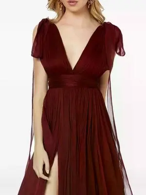 FRAMBOISE Savana V-neck Silk Maxi Dress - Red