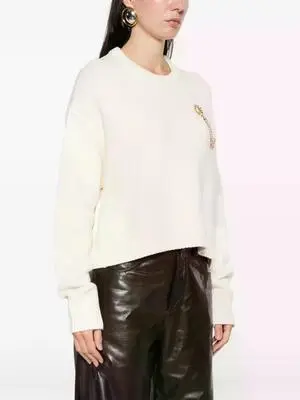 Maje Appliqué Ribbed Sweater - Neutrals