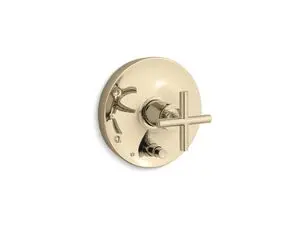 KOHLER Purist Rite-Temp Valve Trim With Push-button Diverter And Cross Handle Vibrant French Gold