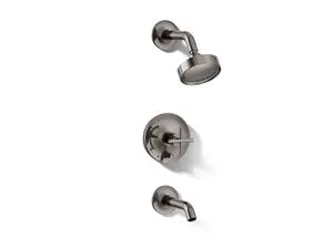 KOHLER Purist Rite-temp Bath And Shower Trim Kit With Push-button Diverter And Cross Handle, 1.75 Gpm - Vibrant Titanium