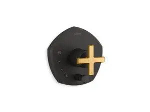 KOHLER Occasion Rite-temp Valve Trim With Push-button Diverter And Cross Handle - Matte Black With Brushed Moderne Brass