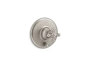 KOHLER Artifacts Rite-Temp Valve Trim With Push-button Diverter And Cross Handle Vibrant Brushed Nickel