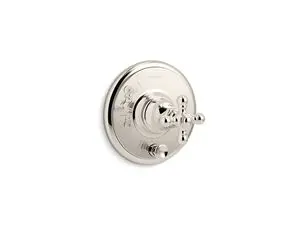 KOHLER Artifacts Rite-Temp Valve Trim With Push-button Diverter And Cross Handle Vibrant Polished Nickel