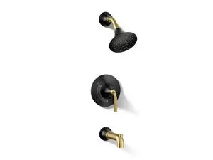KOHLER Tone Rite-temp Bath And Shower Trim Kit, 1.75 Gpm - Matte Black With Brushed Moderne Brass