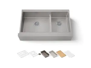 KOHLER Strive Smart Divide 35-1/2" Undermount Double-bowl Farmhouse Workstation Kitchen Sink - One-color