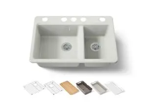 KOHLER Riverby 33" Undermount Double-bowl Workstation Kitchen Sink - One-color