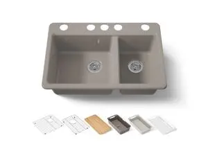KOHLER Riverby 33" Undermount Double-bowl Workstation Kitchen Sink - One-color