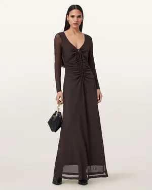 ALLSAINTS Gabby Mesh Maxi Dress - Brown