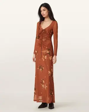 ALLSAINTS Gabby Mesh Maxi Dress - Brown