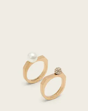 ALLSAINTS Ellie Hex Ring Set - Warm Brass