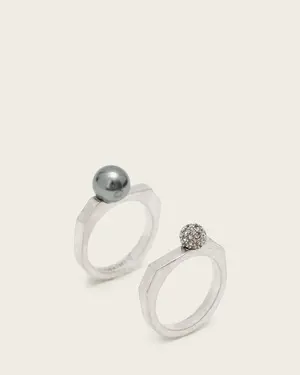 ALLSAINTS Ellie Hex Ring Set Warm Silver
