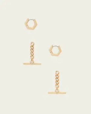 ALLSAINTS Fern Multi Chain Earring Set - Warm Brass