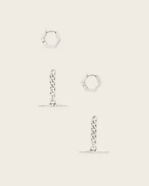 ALLSAINTS Fern Multi Chain Earring Set - Warm Silver