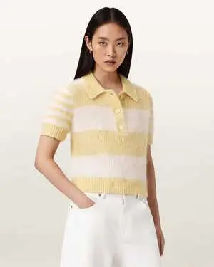 ALLSAINTS Clem Striped Polo T-shirt - Hay Yellow/white