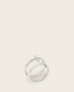 ALLSAINTS Gabe Sterling Silver Cross Ring - Warm Silver
