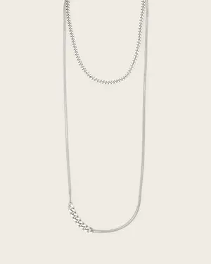 ALLSAINTS Fern Multi Chain Necklace - Warm Silver