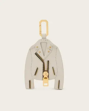 ALLSAINTS Balfern Leather Keyring - Ivory White/gold